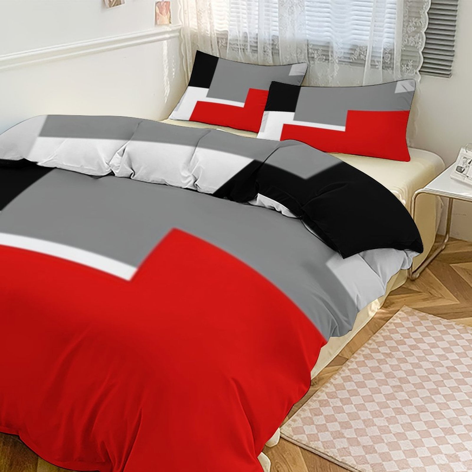 Abstract Color Block Design 90"x90" 3 Pcs Soft Bedding Set Includes 1 ...