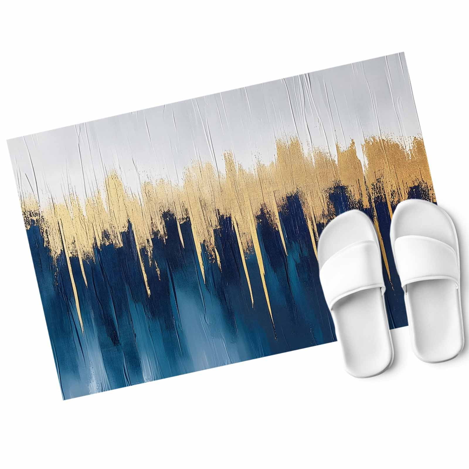 Abstract Color Block Door Mat Blue Block Gradient Gold Modern Non Slip ...