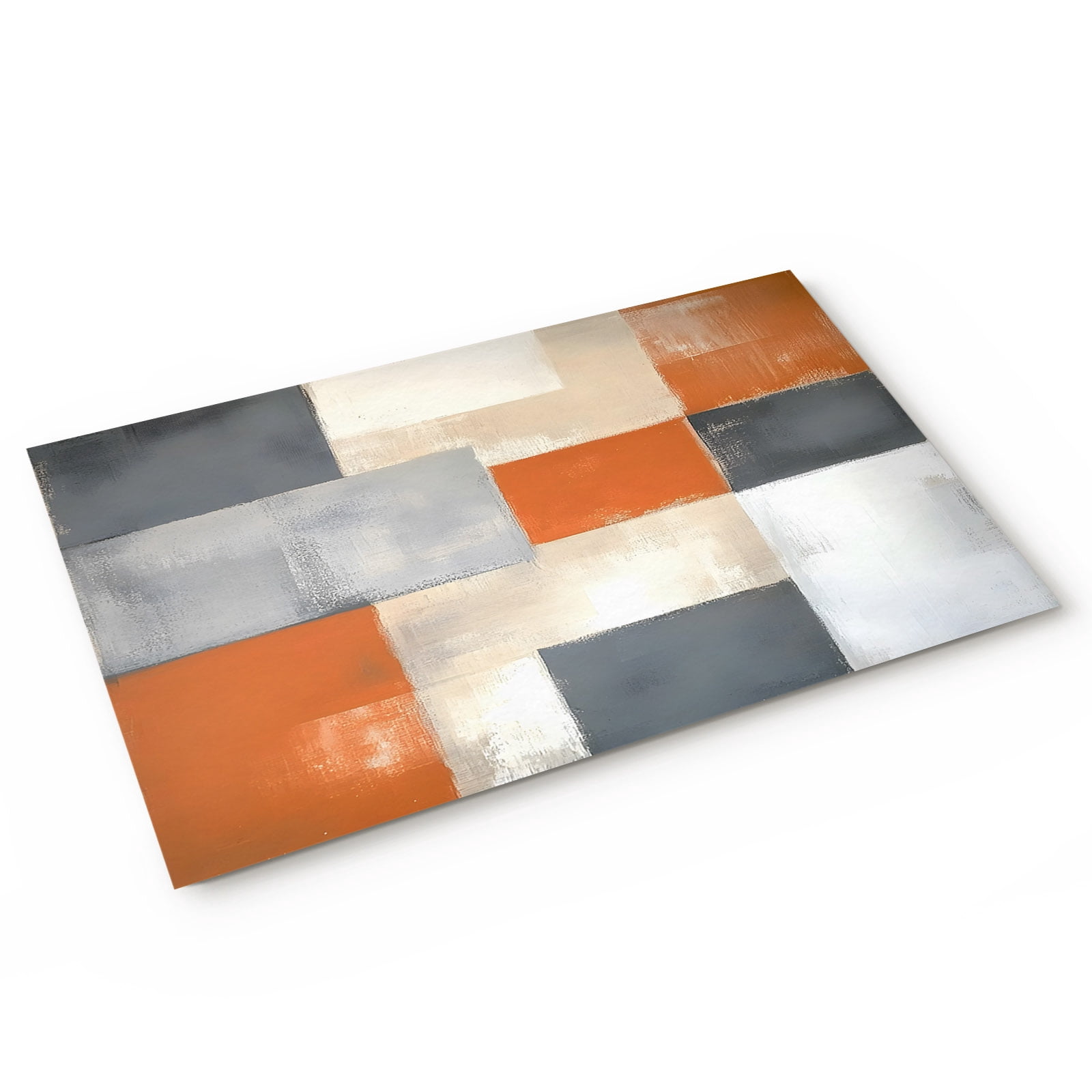 Abstract Color Block Door Mat Grey Orange Geometric Modern Non Slip ...