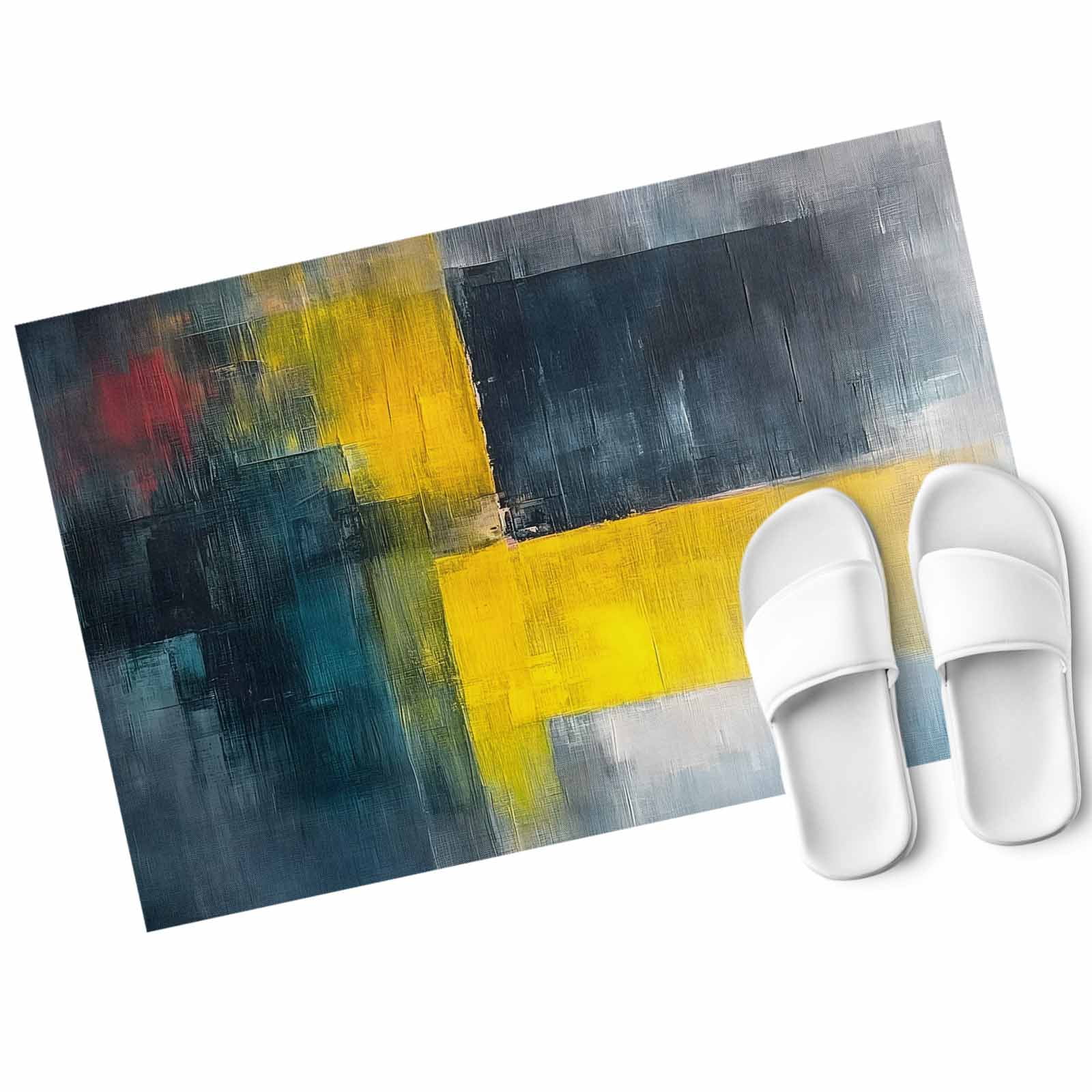 Abstract Color Block Door Mat Yellow Block Gradient Black Non Slip ...