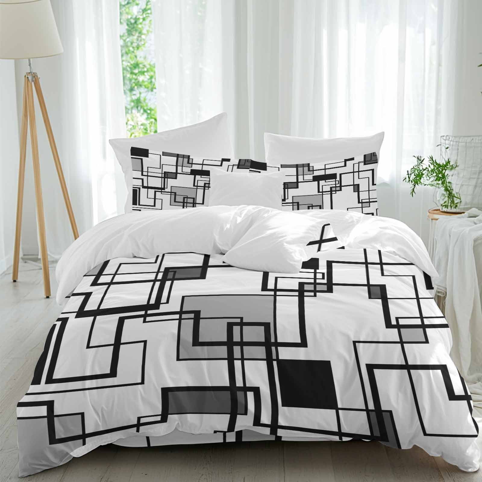 Abstract Color Block Duvet Cover Set California King Size, Black Gray ...