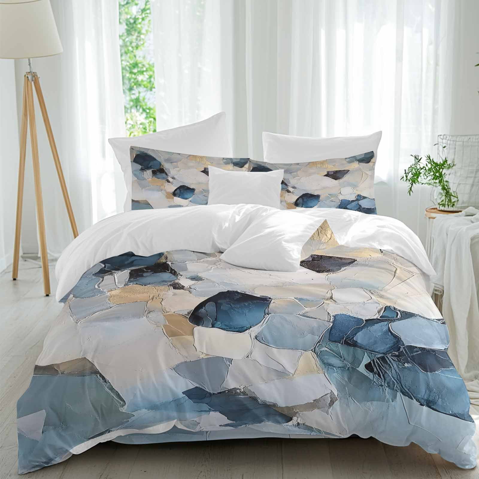 Abstract Color Block Duvet Cover Set Full Size, Blue Beige Gradient Art ...