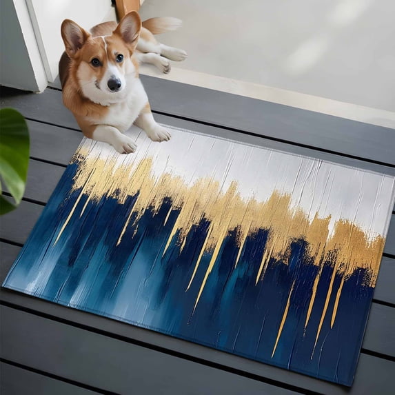 Abstract Color Block Front Door Rugs 2x3 ft Blue Block Gradient Gold ...