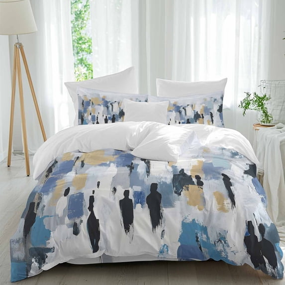 Abstract Color Block Full Duvet Cover Set, Blue Gold Impressionist ...