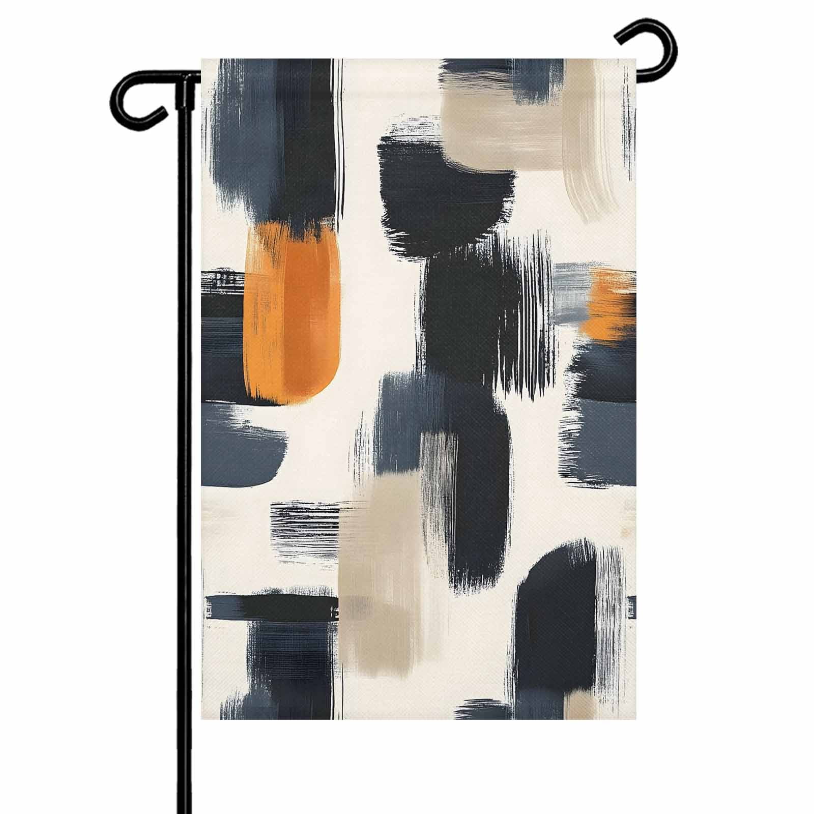 Abstract Color Block Garden Flag 28x40 Inch Black Beige Orange Brush ...