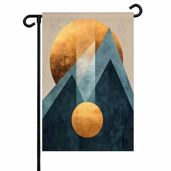Abstract Color Block Garden Flag 28x40 Inch Gold Geometric Circle ...
