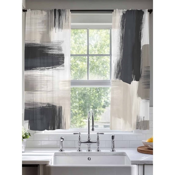 Abstract Color Block Graffiti Art Chiffon Sheer Curtains 72 Inches Long ...