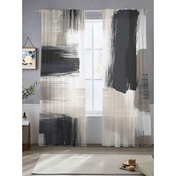 Abstract Color Block Graffiti Art Chiffon Sheer Curtains 84 Inches Long ...