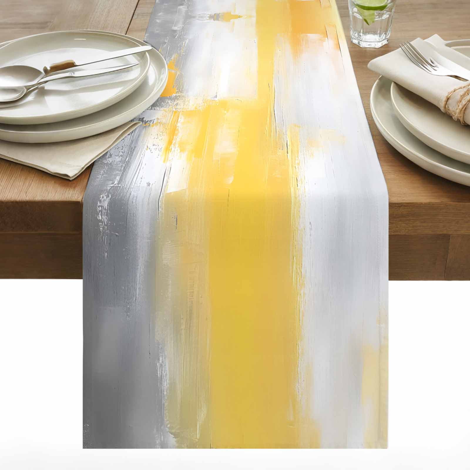 Abstract Color Block Graffiti Table Runner 13x90 inch Grey Yellow Oil ...