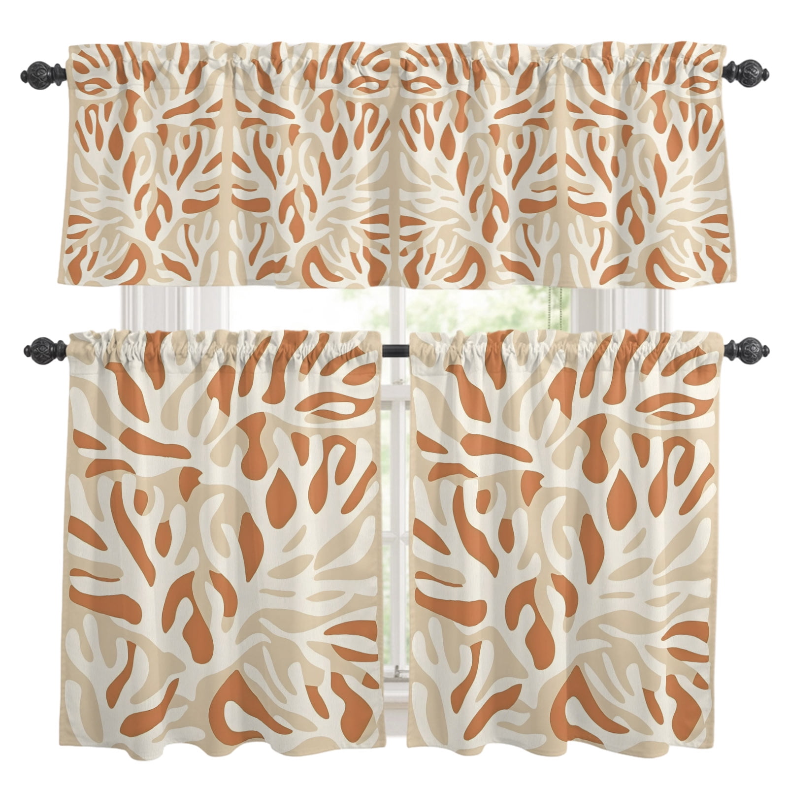 Abstract Color Block Kitchen Curtains Set for Windows, Modernism Beige ...