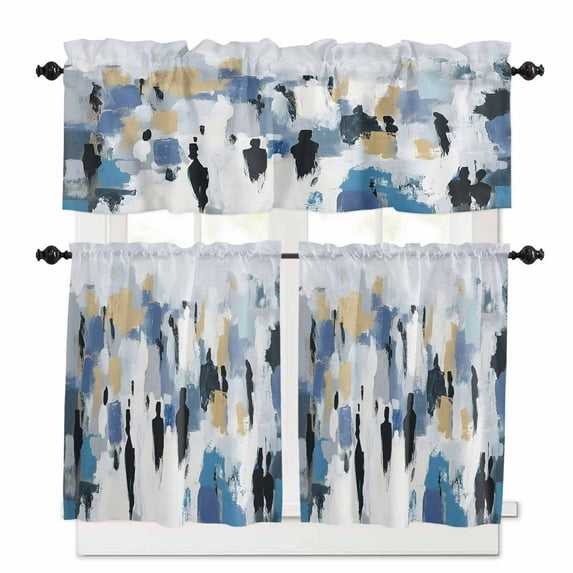 Abstract Color Block Kitchen Curtains Valance and Tier Set Blue Gold ...