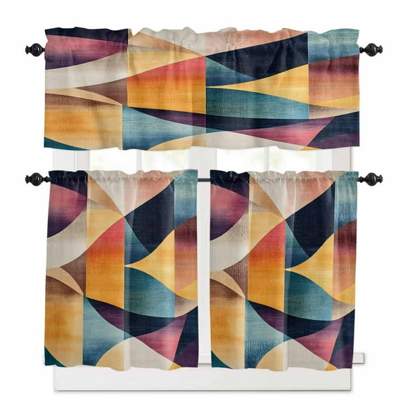 Abstract Color Block Kitchen Curtains Valance and Tier Set Colorful ...