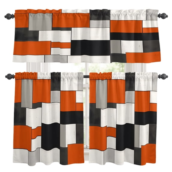 Abstract Color Block Kitchen Curtains Valance and Tier Set Orange Black ...