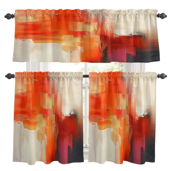 Abstract Color Block Kitchen Curtains Valance and Tier Set Orange Block ...