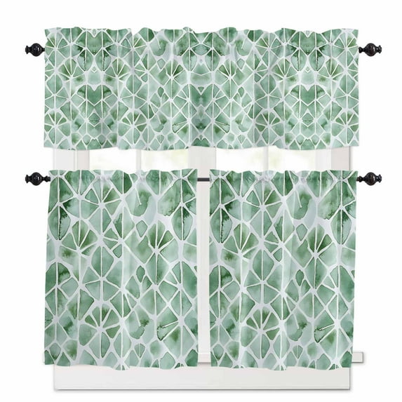 Abstract Color Block Kitchen Curtains Valance and Tier Set Sage Green ...