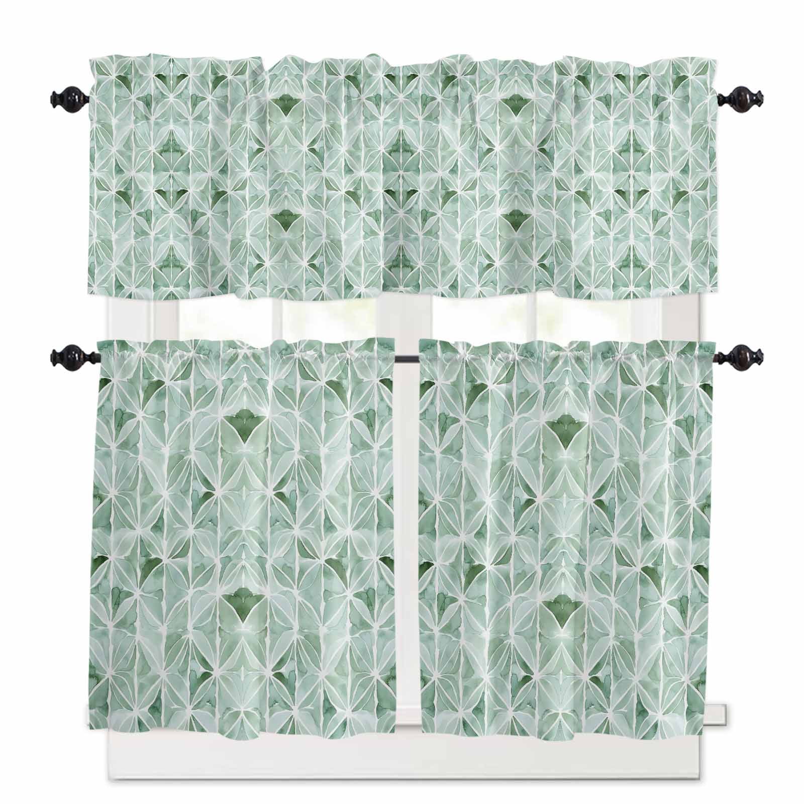 Abstract Color Block Kitchen Curtains Valance and Tier Set Sage Green ...