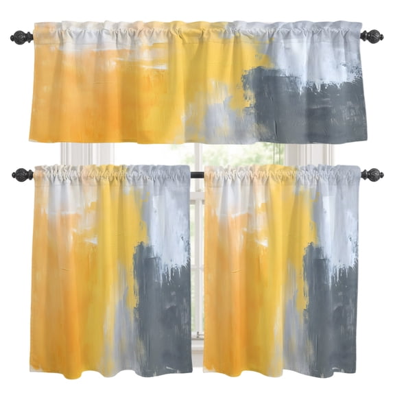 Abstract Color Block Kitchen Curtains Valance and Tier Set Yellow Grey ...