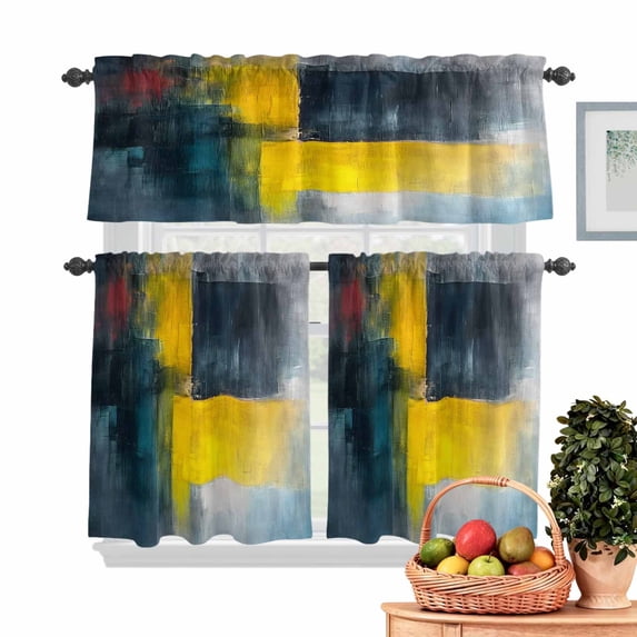 Abstract Color Block Kitchen Curtains Valances 3 Piece Set, Yellow ...
