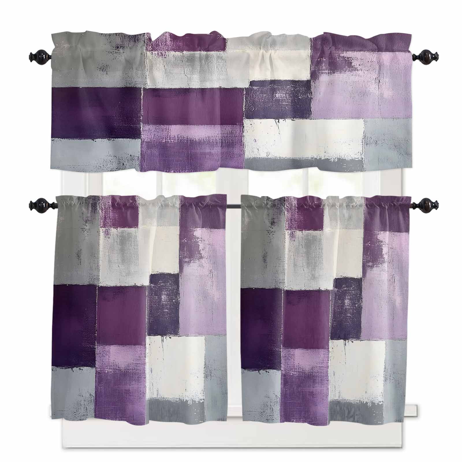 Abstract Color Block Kitchen Curtains and Valances Set, Purple Block ...