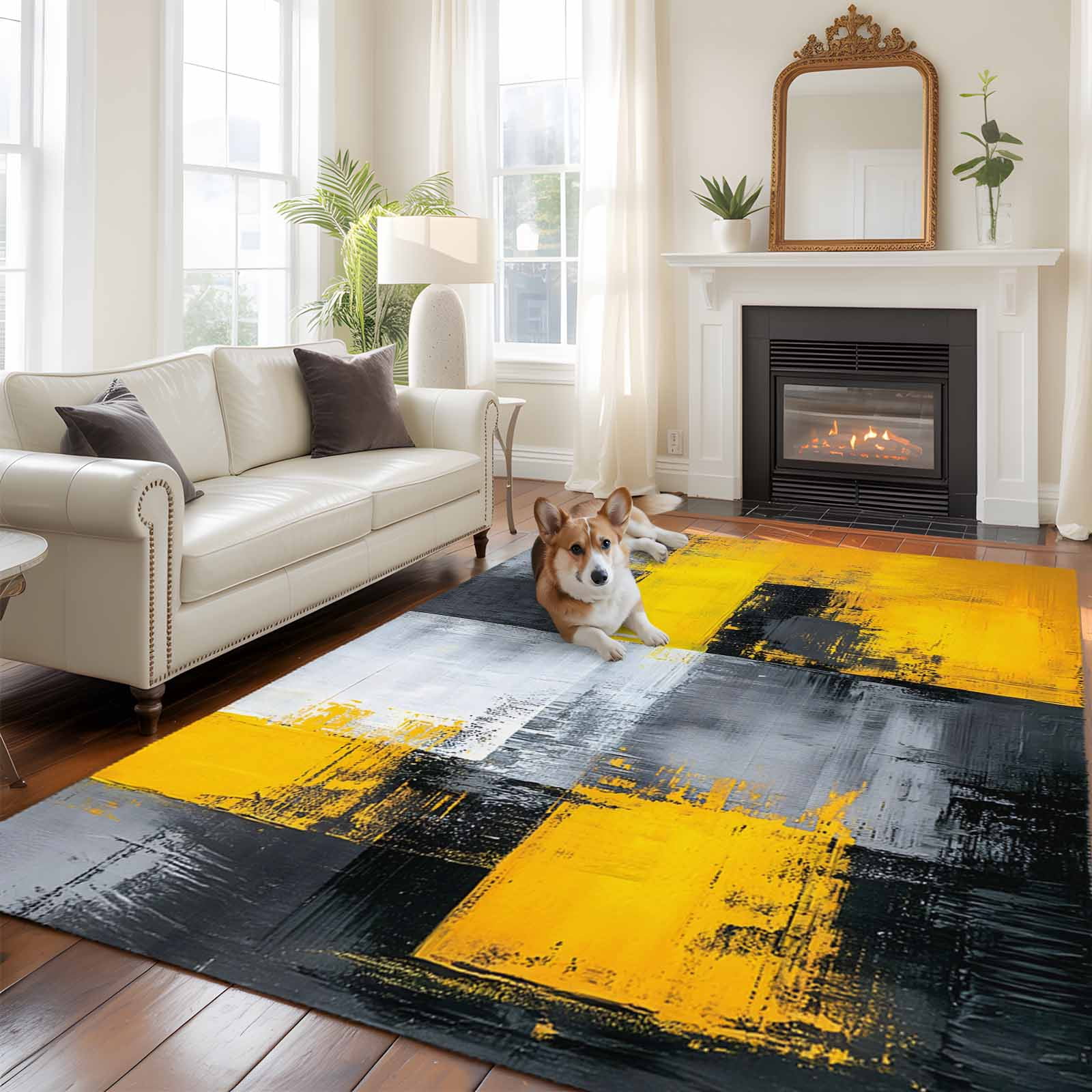 Abstract Color Block Large Area Rugs 5x8 ft Yellow Block Gradient Gray ...