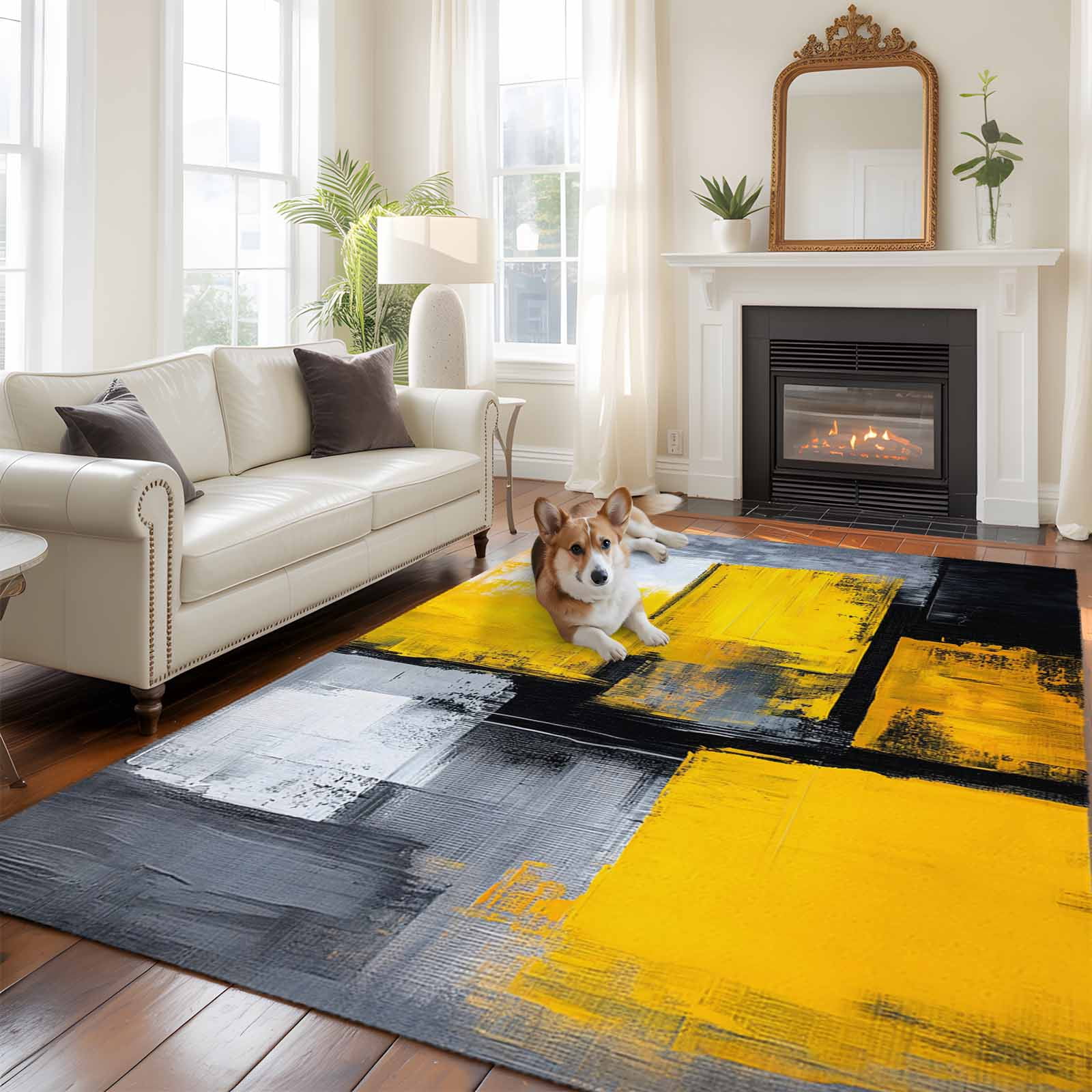 Abstract Color Block Large Area Rugs 5x8 ft Yellow Block Modern ...