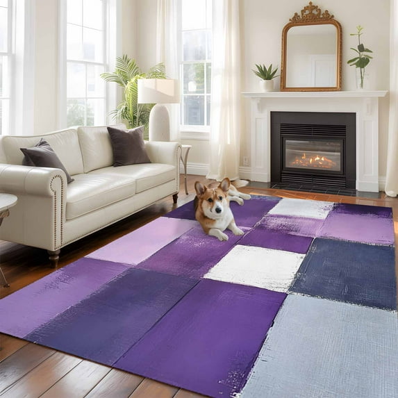 Abstract Color Block Large Area Rugs 8x10 ft Dark Purple Block Oil ...