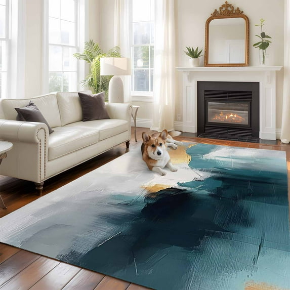 Abstract Color Block Large Area Rugs 8x10 ft Gradient Blue Grey Black ...