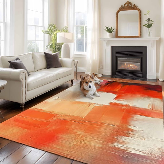 Abstract Color Block Large Area Rugs 8x10 ft Orange Block Oil Painting ...