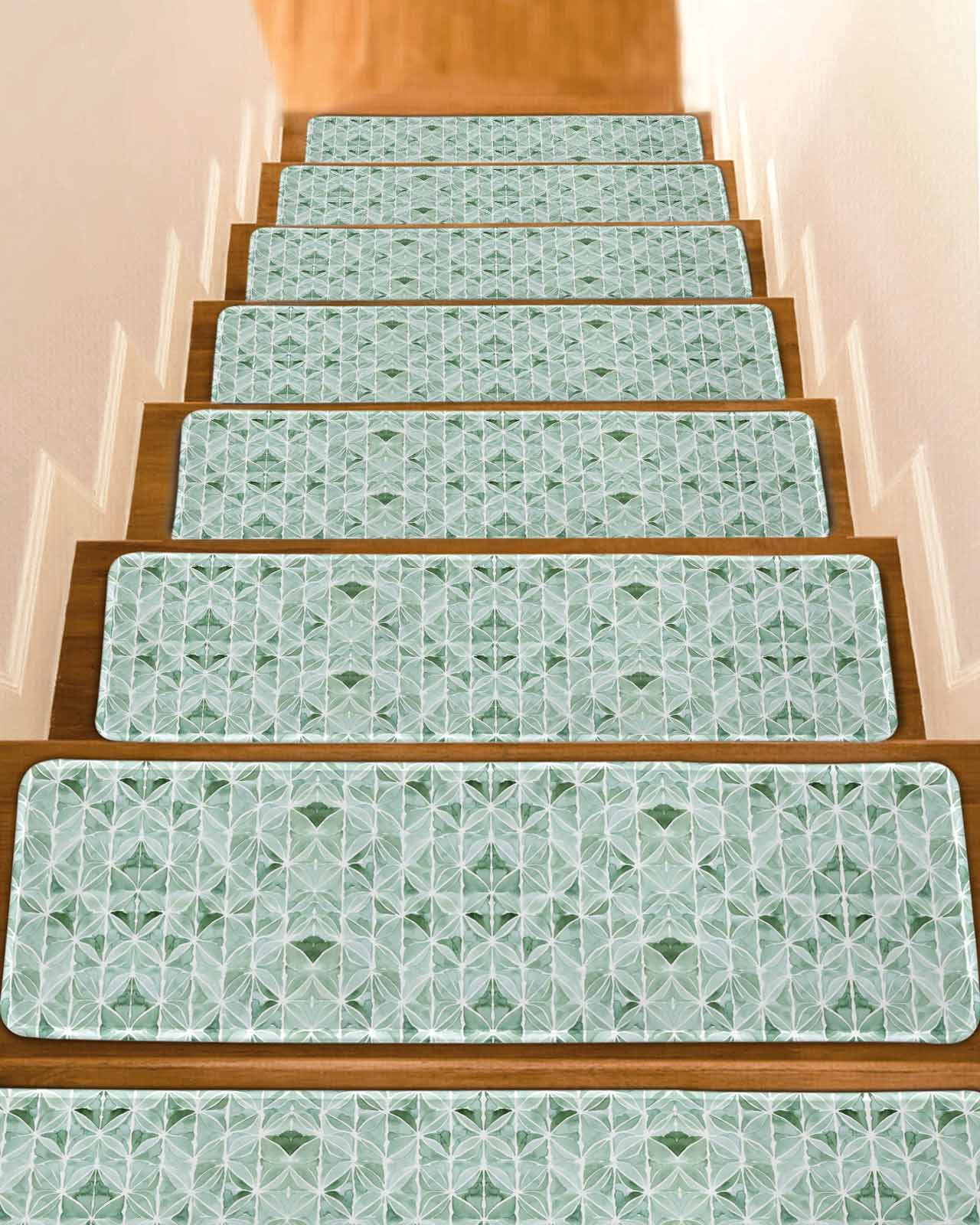 Abstract Color Block Non-Slip Stair Treads for Wooden Steps Sage Green ...