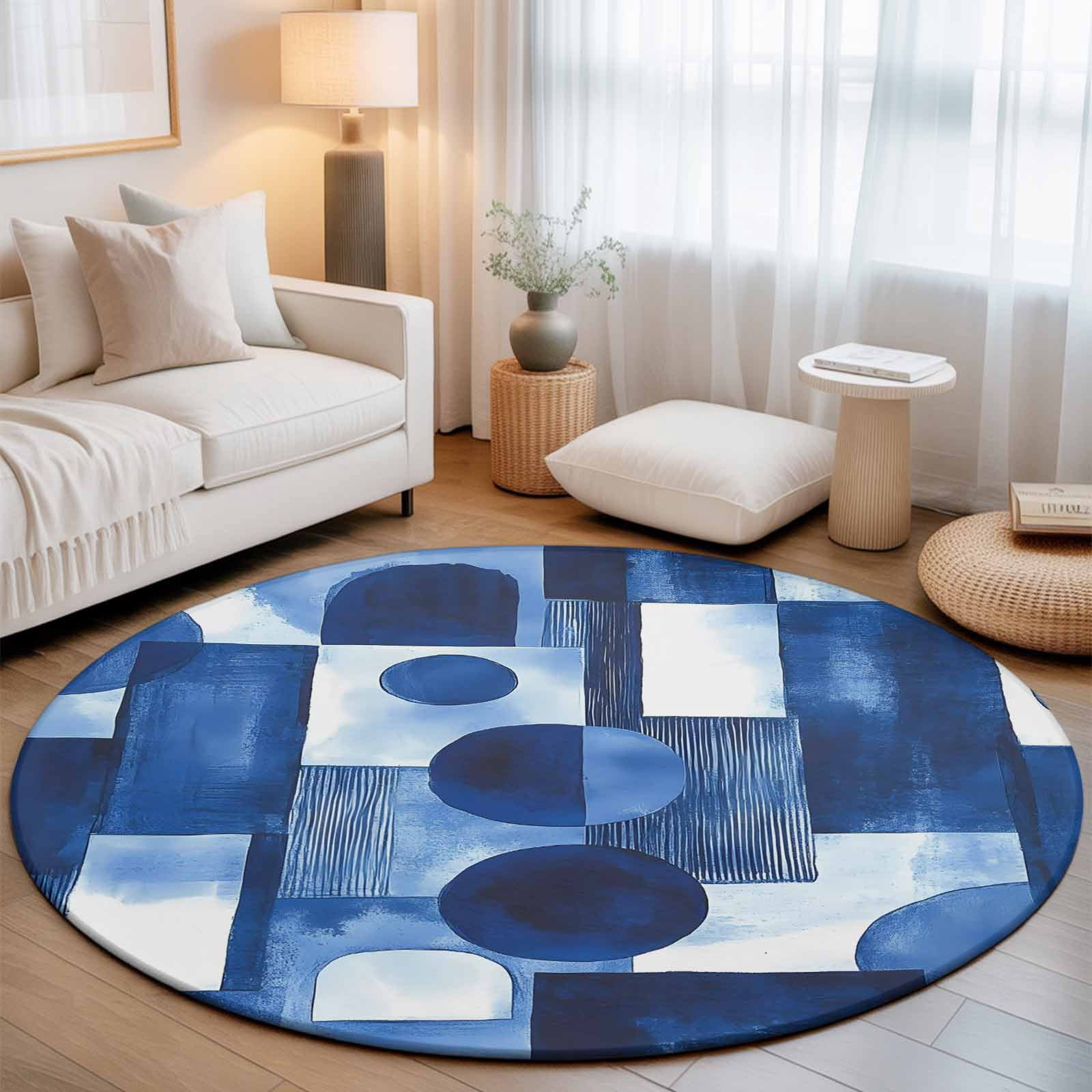 Abstract Color Block Nordic Round Rug 5ft Modern Minimalist Art ...