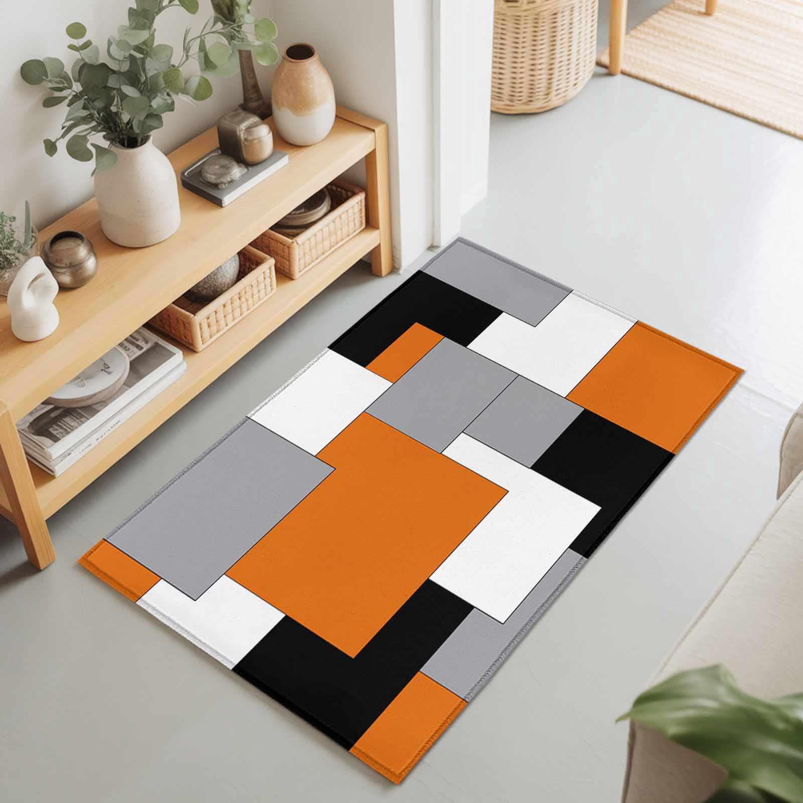 Abstract Color Block Orange Grey White Rectangle Rug 2'x3' Geometric ...