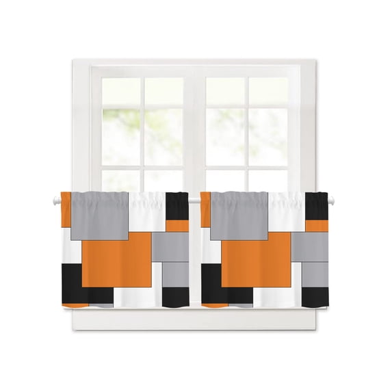 Abstract Color Block Orange Grey White Short Blackout Curtains 30 Inch ...