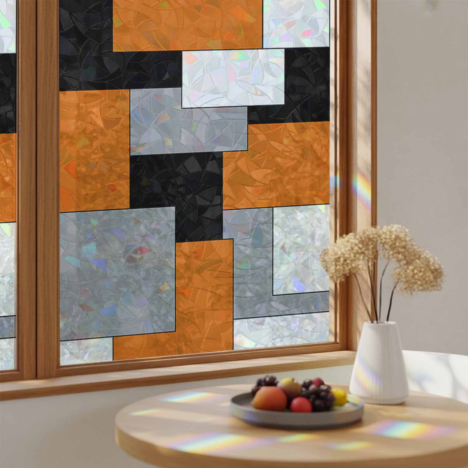 Abstract Color Block Orange Grey White Window Privacy Film,Heat Control ...