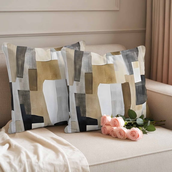 Abstract Color Block Outdoor Pillow Covers 26"x26" Set of 2 Waterproof ...