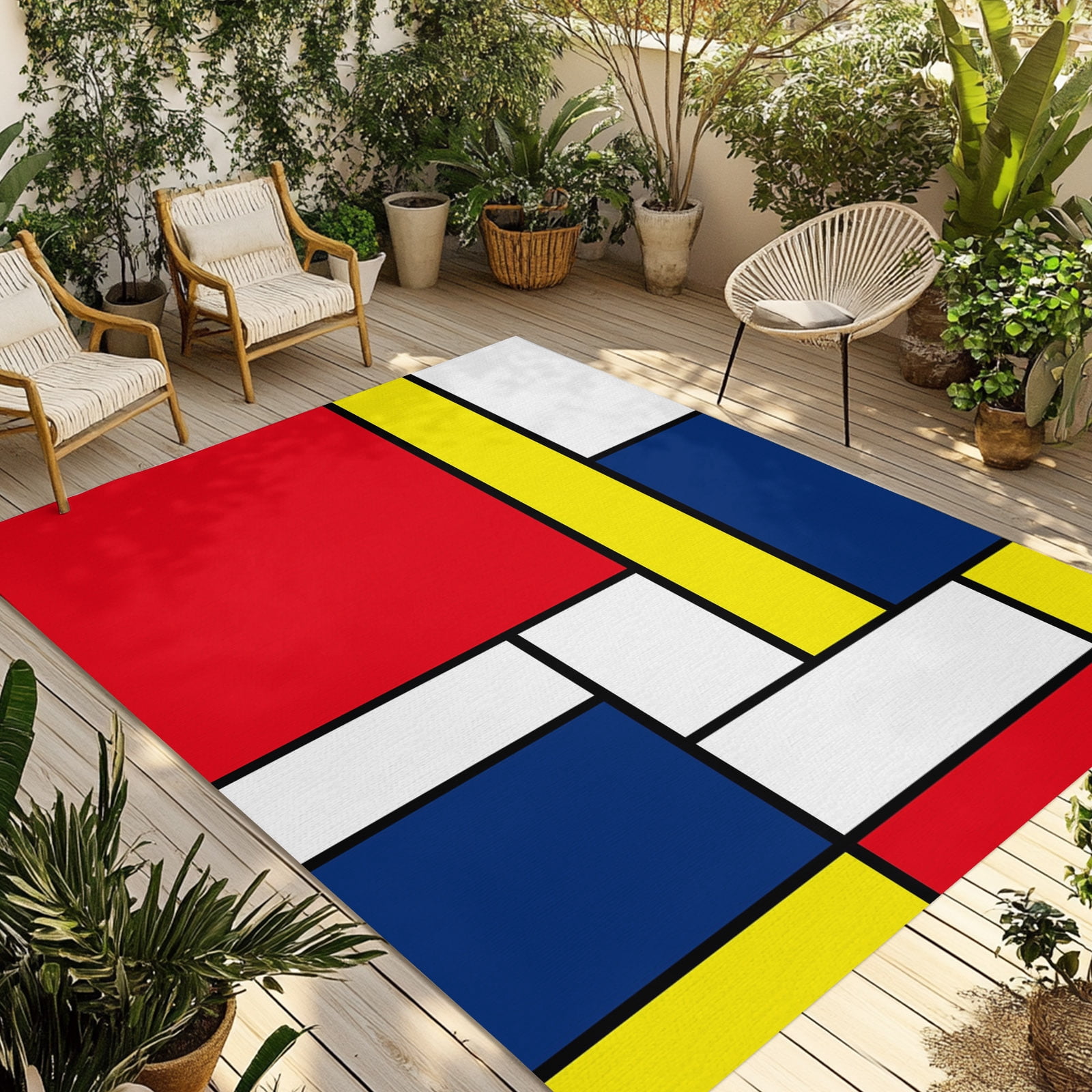 Abstract Color Block Outdoor Rug 6x9 ft Yellow Red Blue Rectangular ...
