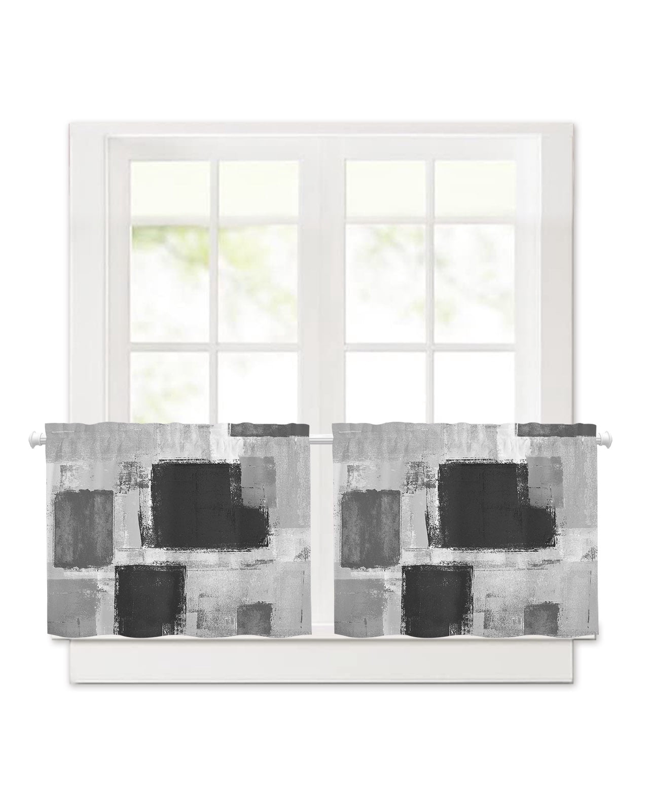 Abstract Color Block Paint Short Blackout Curtains 24 Inch Long,Black ...