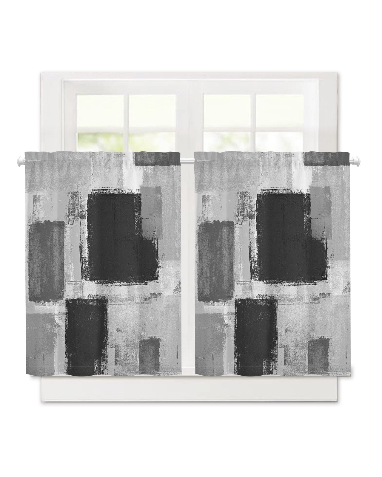 Abstract Color Block Paint Short Blackout Curtains 36 Inch Long,Black ...