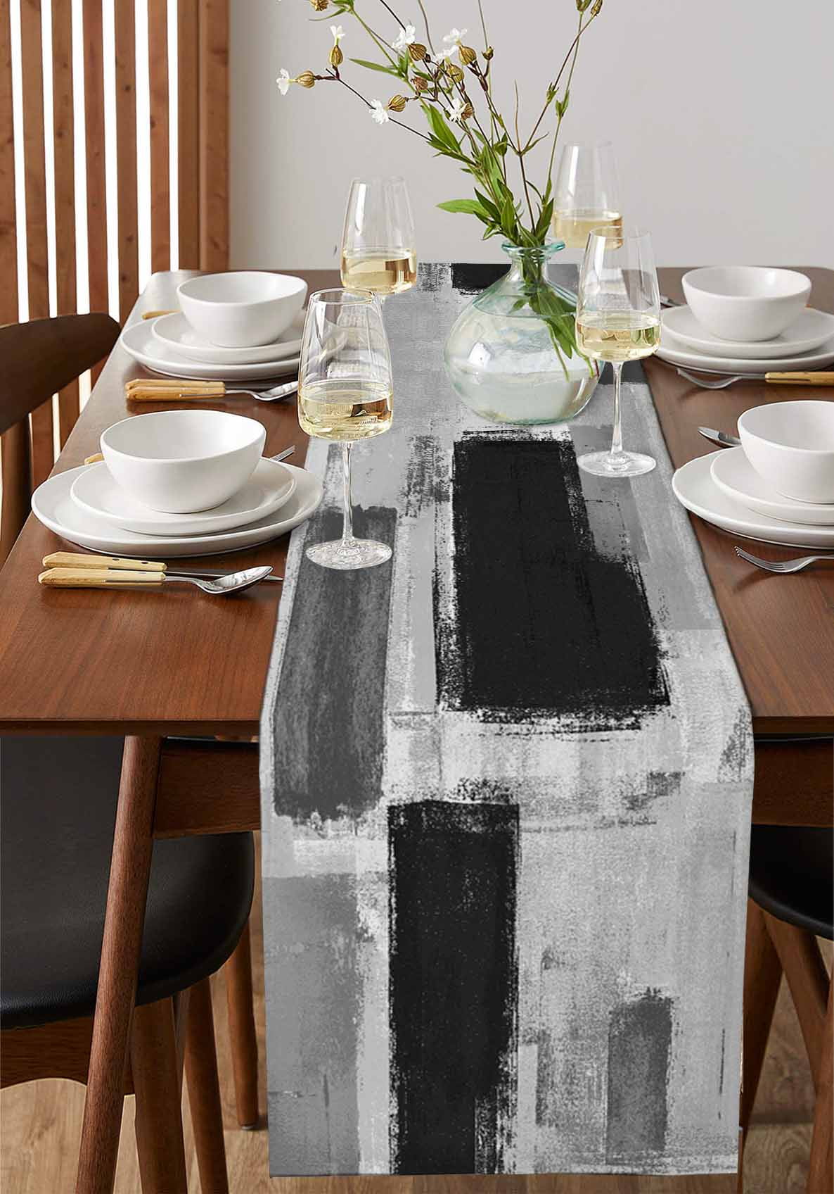Abstract Color Block Paint Table Runner 13x72in Non-Slip Cotton Linen ...