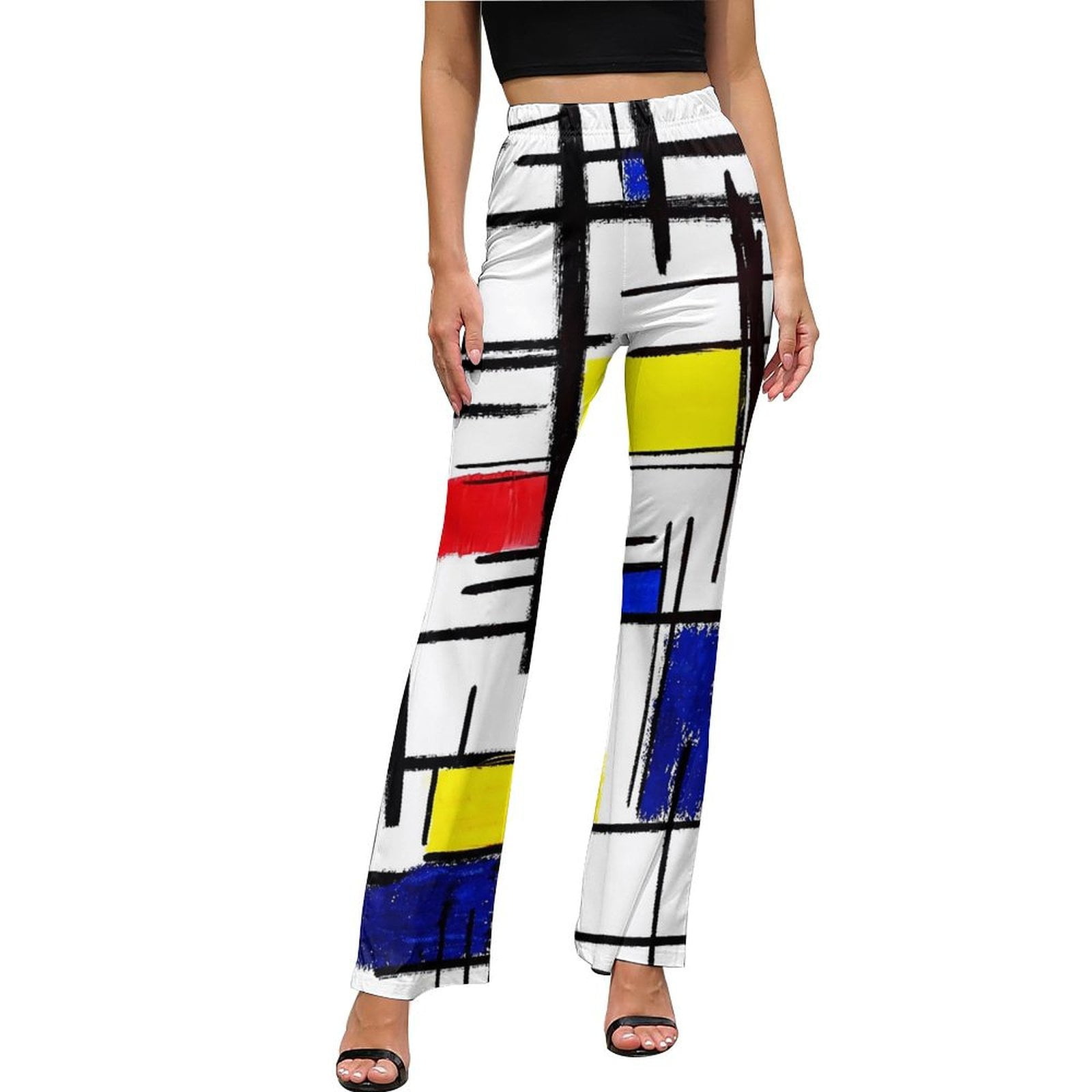 Abstract Color Block Pants Leaf Print High Waisted Sexy Flare Trousers ...