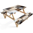 Abstract Color Block Picnic Table Cover with Bench Covers Beige ...