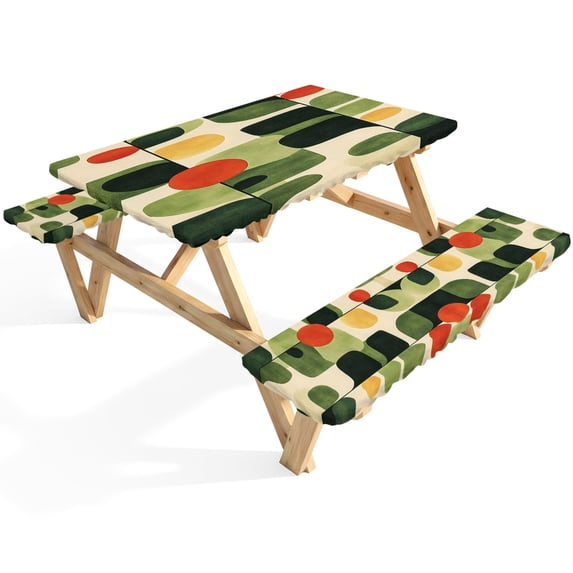 Abstract Color Block Picnic Table Cover with Bench Covers Green Curves ...
