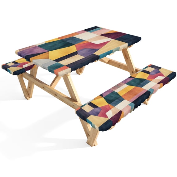 Abstract Color Block Picnic Table Cover with Bench Covers Vintage ...