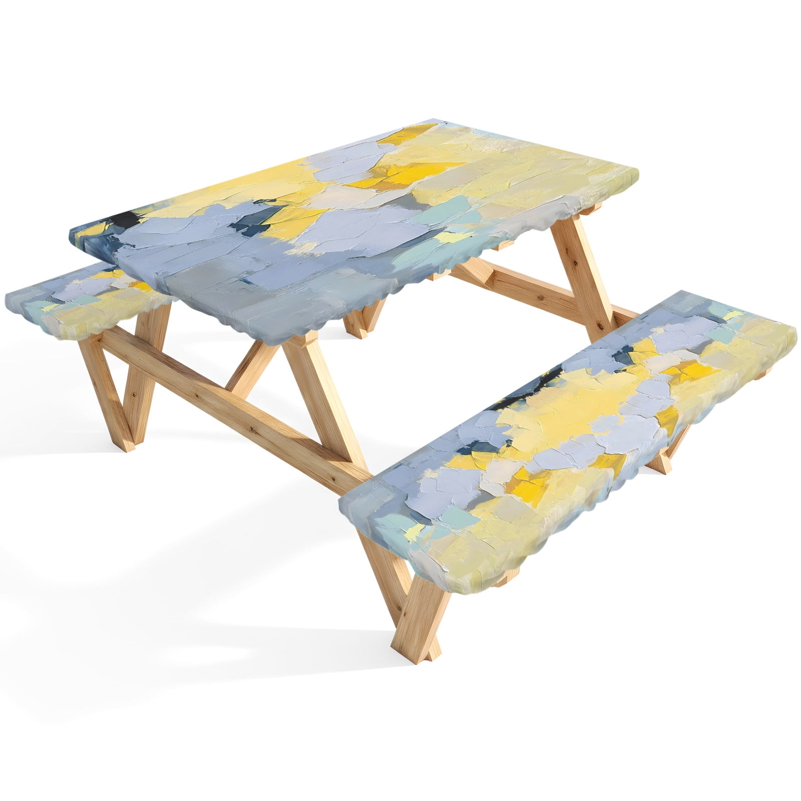 Abstract Color Block Picnic Table Cover with Bench Covers Yellow Blue ...