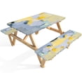 Abstract Color Block Picnic Table Cover with Bench Covers Yellow Blue ...