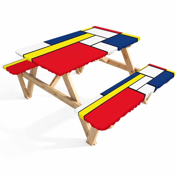 Abstract Color Block Picnic Table Cover with Bench Covers Yellow Red ...