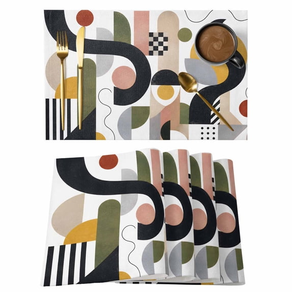 Abstract Color Block Placemats Set of 2, Modern Black Pink Green Circle ...