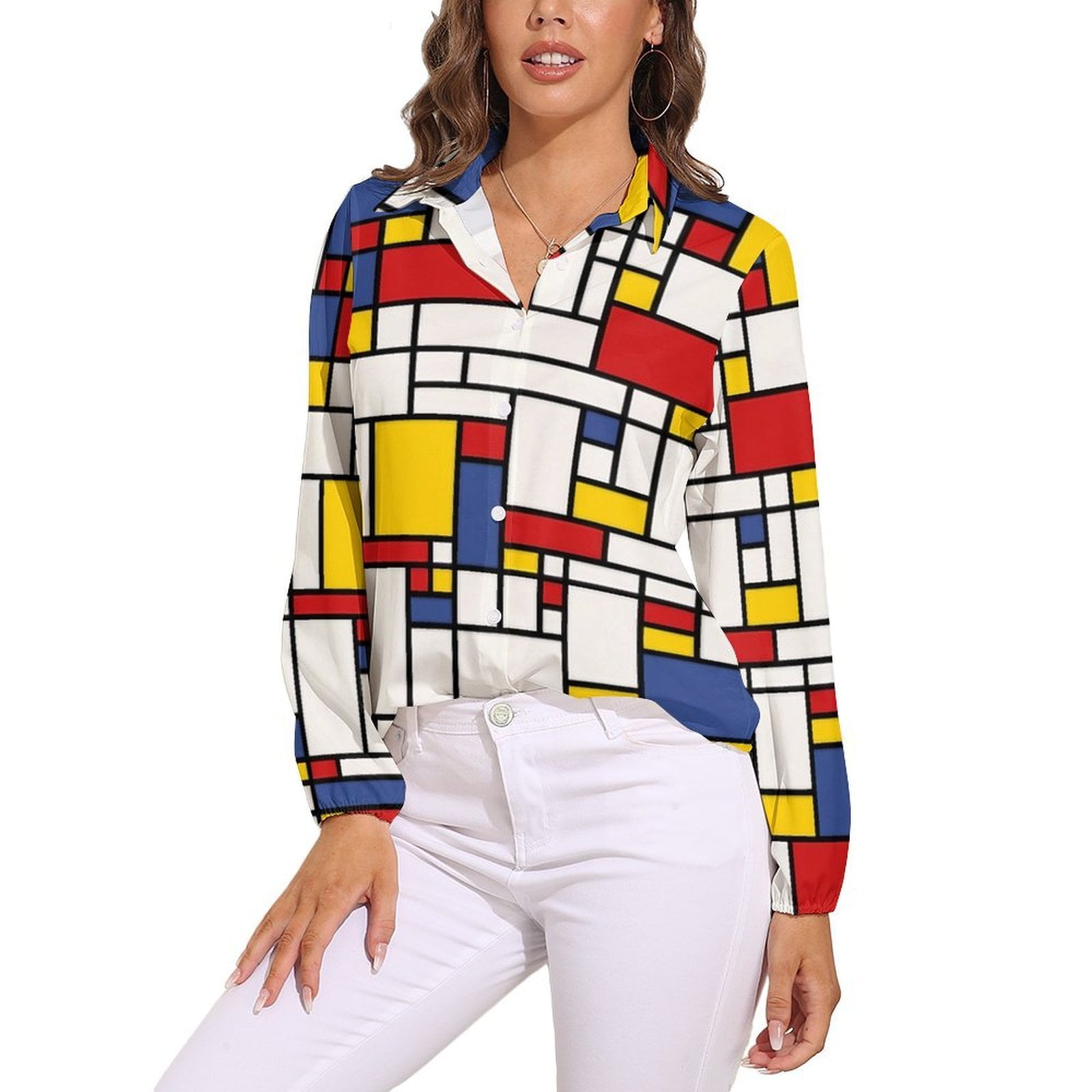 Abstract Color Block Power Blouse Retro Hippy Flowers Trendy Printed ...