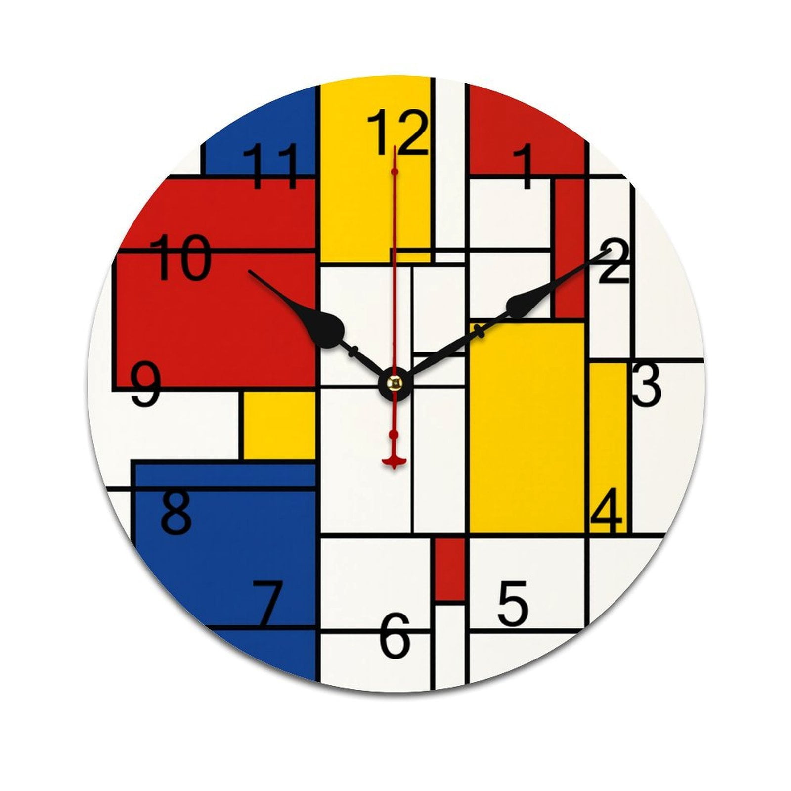 Abstract Color Block Printed Silent Wall Clock Round Kitchen Clock Chic ...