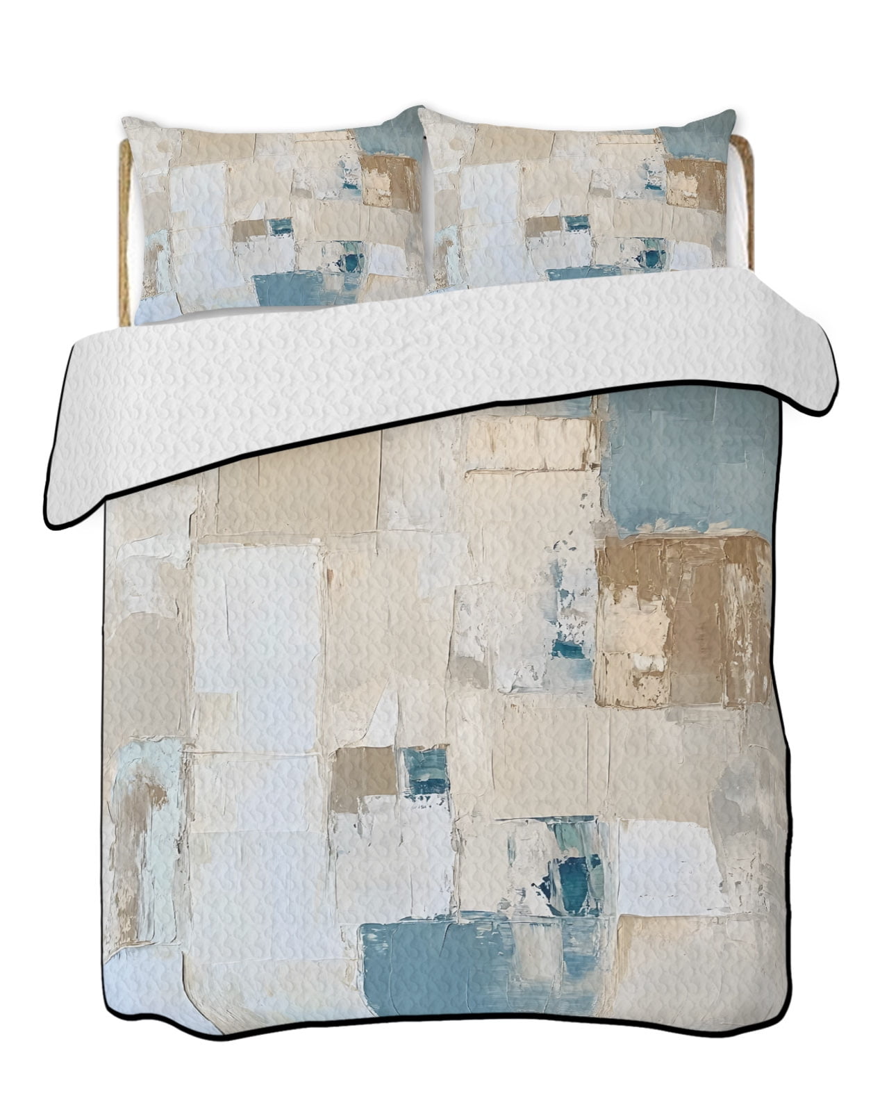 Abstract Color Block Quilts Bedding Set California King Beige Geometric ...