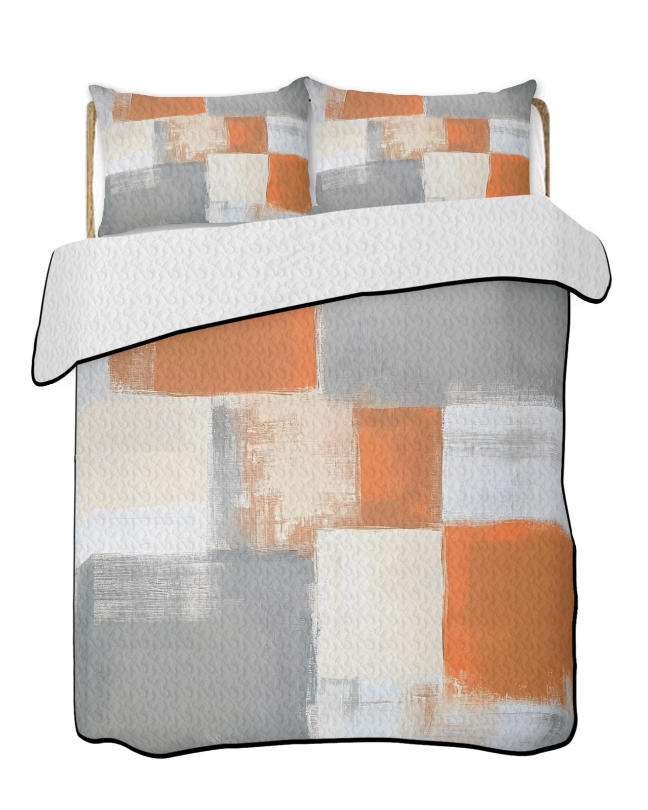 Abstract Color Block Quilts Bedding Set California King Orange Grey ...